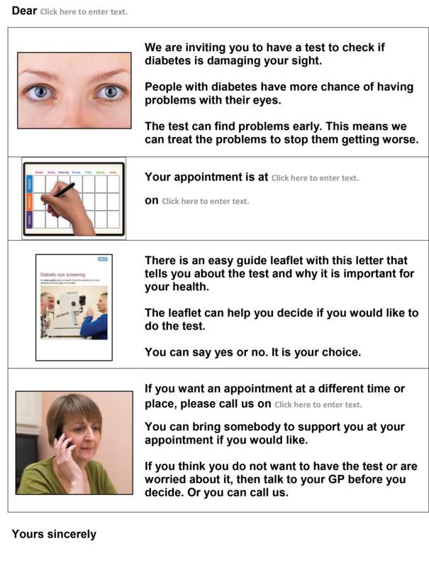 Diabetic eye screening: easy read invitation letter template (NHS ...