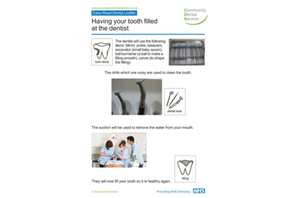 Having your tooth filled at the dentist - Easy Read leaflet | Easy Health