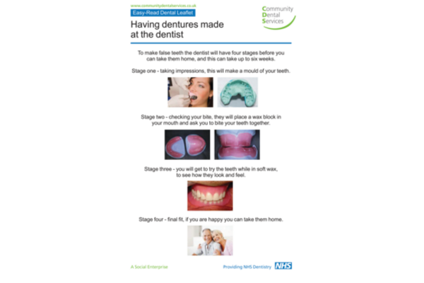 Having dentures made at the dentist - Easy Read leaflet | Easy Health