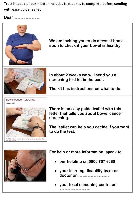 Bowel cancer screening invite letter (easy read) | Easy Health