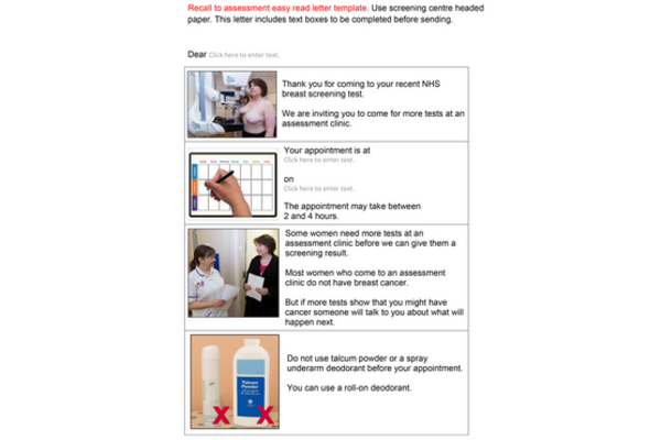 Breast screening recall to assessment easy read letter template - NHS ...