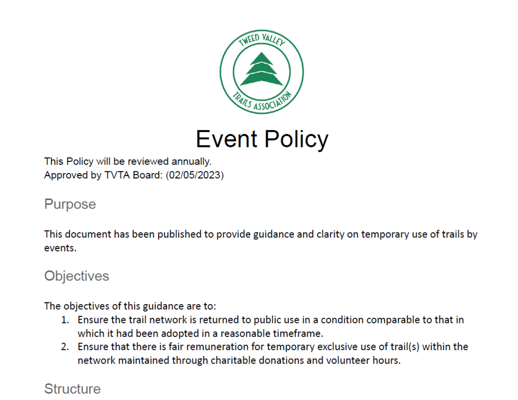 TVTA Events Policy | Tweed Valley Trails Association (TVTA)